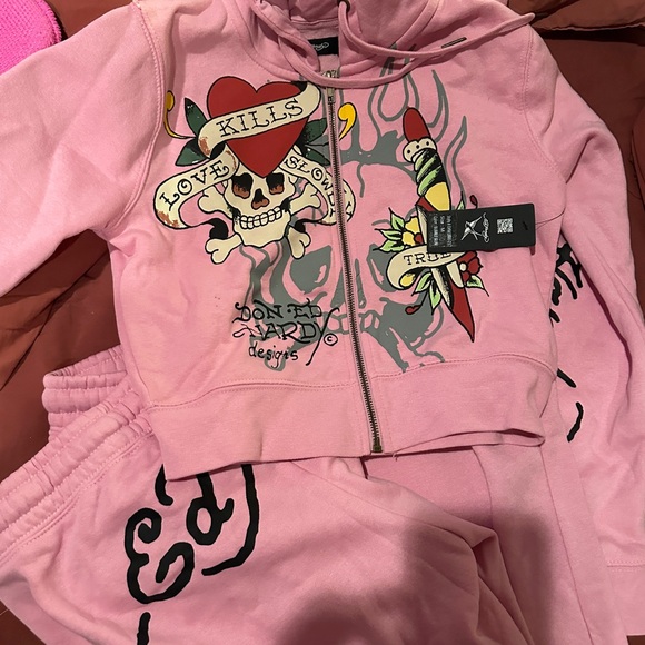 Ed Hardy | Pants & Jumpsuits | Ed Hardy Pink Jacket Pants Set | Poshmark